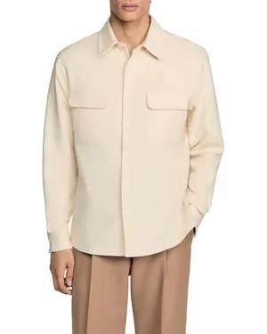 Sandro Cotton Flannel Pocket Shirt - Ecru