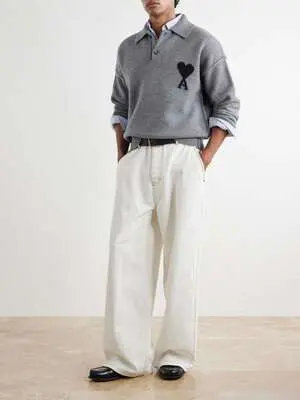 AMI Paris Logo-instarsia Wool Polo Sweater