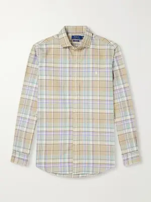 Polo Ralph Lauren Logo-embroidered Checked Cotton-oxford Shirt - Neutrals