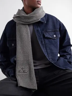 Stone Island Logo-embroidered Mouliné Cotton-chenille Scarf