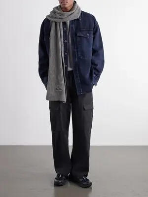 Stone Island Logo-embroidered Mouliné Cotton-chenille Scarf