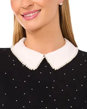 CECE DUPRAZ Faux Pearl Collar Polka Dot Sweater