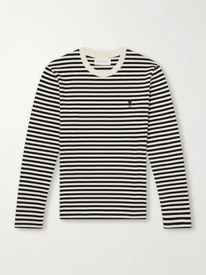 AMI Paris Logo-embroidered Striped Cotton-jersey T-shirt - Black