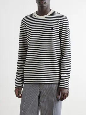 AMI Paris Logo-embroidered Striped Cotton-jersey T-shirt