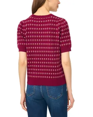 CECE DUPRAZ Flower Pointelle Short Sleeve Cotton Sweater