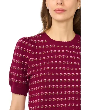 CECE DUPRAZ Flower Pointelle Short Sleeve Cotton Sweater