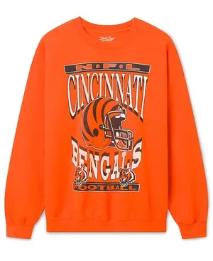 Junk Food Clothing Cincinnati Bengals Helmet Flea Market Crew Fleece Sweatshirt - Orange