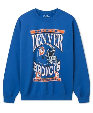 Junk Food Clothing Denver Broncos Helmet Flea Market Crew Fleece Sweatshirt - Royal