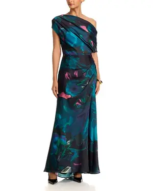 Aqua One Shoulder Satin Column Gown Exclusive