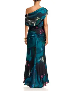 Aqua One Shoulder Satin Column Gown Exclusive