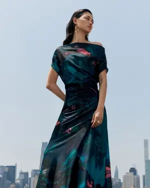 Aqua One Shoulder Satin Column Gown