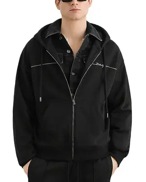 Dolce & Gabbana Zip Logo Drawstring Hooded Sweatshirt - Black