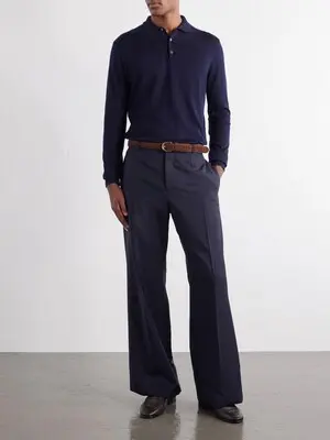 PIACENZA CASHMERE 1733 Merino-wool And Silk-blend Polo Sweater - Blue