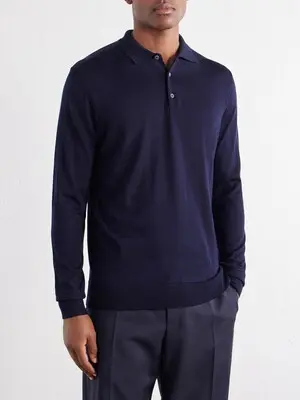 PIACENZA CASHMERE 1733 Merino-wool And Silk-blend Polo Sweater - Blue