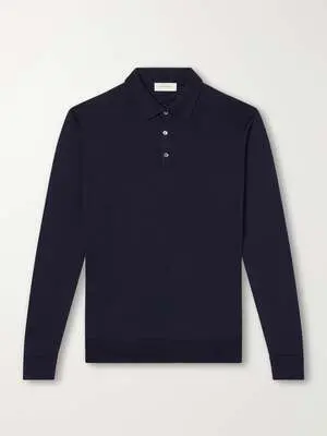 PIACENZA CASHMERE 1733 Merino-wool And Silk-blend Polo Sweater - Navy