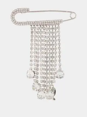 Rabanne Safety Pin Charm With Strass Fringe - Silver