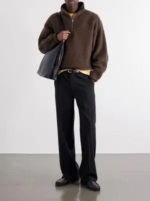 JIL SANDER Wool-blend Brushed Half-zip Sweater - Brown