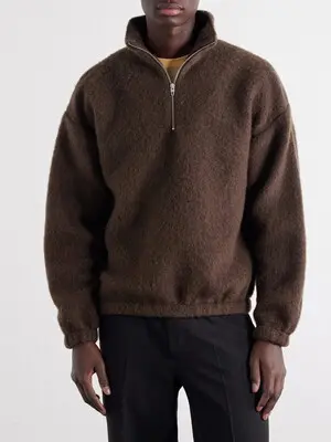 JIL SANDER Wool-blend Brushed Half-zip Sweater - Brown