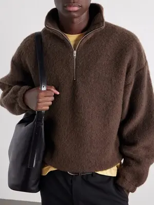 JIL SANDER Wool-blend Brushed Half-zip Sweater - Brown