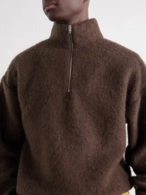JIL SANDER Wool-blend Brushed Half-zip Sweater - Brown