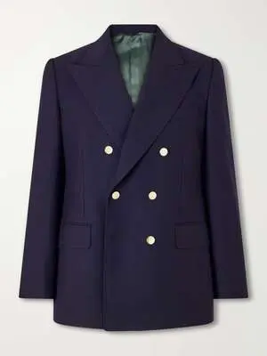 Husbands Double-breasted Wool-twill Blazer - Navy