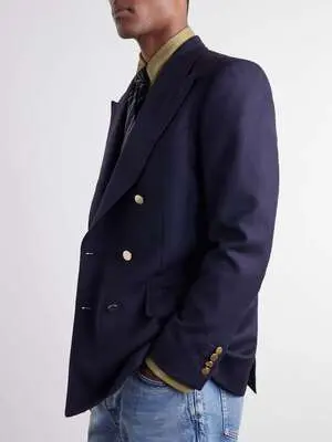 Husbands Double-breasted Wool-twill Blazer - Navy