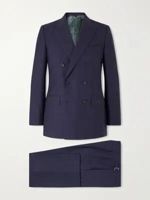 Husbands Double-breasted Wool-fresco Suit - Blue