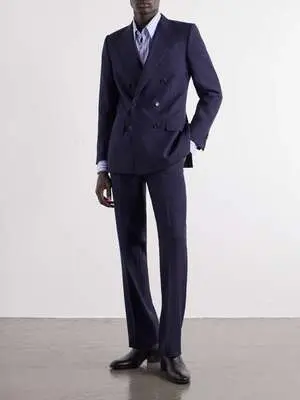 Husbands Double-breasted Wool-fresco Suit - Navy