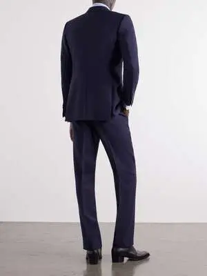 Husbands Double-breasted Wool-fresco Suit - Navy