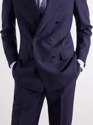 Husbands Double-breasted Wool-fresco Suit - Navy