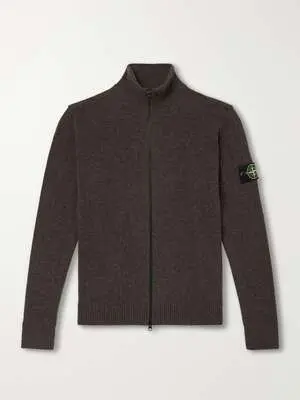 Stone Island Logo-appliquéd Virgin Wool Zip-up Cardigan