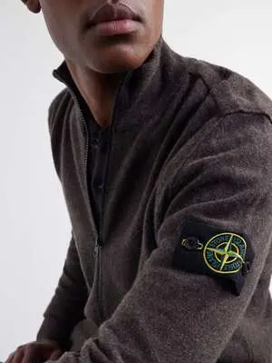 Stone Island Logo-appliquéd Virgin Wool Zip-up Cardigan