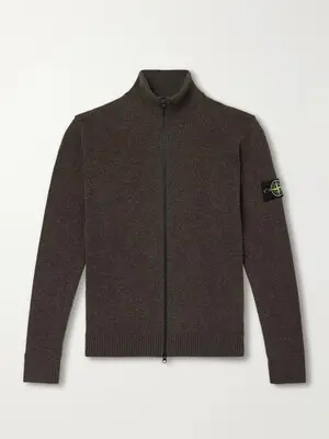 Stone Island Logo-appliquéd Virgin Wool Zip-up Cardigan - Brown