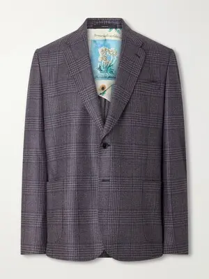 Paul Smith Prince Of Wales Wool And Silk-blend Suit Jacket - Blue