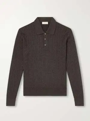 PIACENZA CASHMERE 1733 Cable-knit Wool, Silk And Cashmere-blend Polo Sweater - Brown