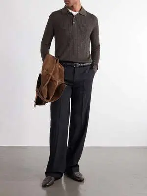 PIACENZA CASHMERE 1733 Cable-knit Wool, Silk And Cashmere-blend Polo Sweater