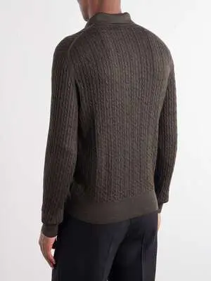 PIACENZA CASHMERE 1733 Cable-knit Wool, Silk And Cashmere-blend Polo Sweater