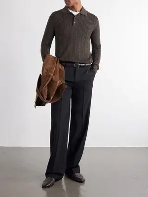 PIACENZA CASHMERE 1733 Cable-knit Wool, Silk, And Cashmere-blend Polo Sweater