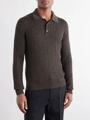 PIACENZA CASHMERE 1733 Cable-knit Wool, Silk, And Cashmere-blend Polo Sweater