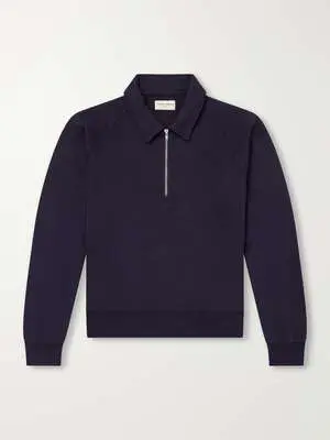 Officine Générale Payo Organic Cotton-blend Half-zip Polo Sweater - Navy