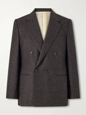 Husbands Double-breasted Prince Of Wales Merino Wool-twill Blazer - Brown