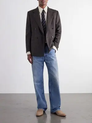 Husbands Double-breasted Prince Of Wales Merino Wool-twill Blazer