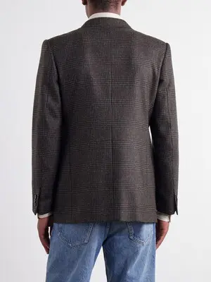 Husbands Double-breasted Prince Of Wales Merino Wool-twill Blazer