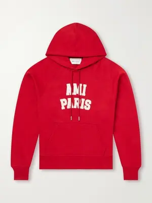 AMI Paris Logo-embroidered Organic Cotton-fleece Hoodie
