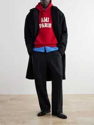 AMI Paris Logo-embroidered Organic Cotton-fleece Hoodie