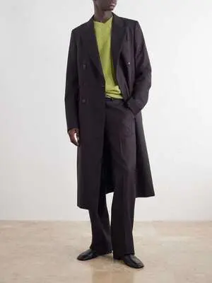 Dries Van Noten Double-breasted Herringbone Wool Coat