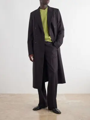 Dries Van Noten Double-breasted Herringbone Wool Coat