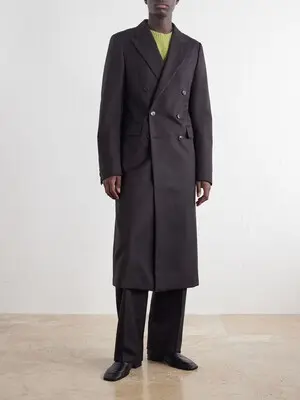 Dries Van Noten Double-breasted Herringbone Wool Coat