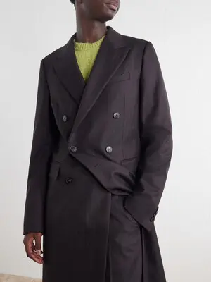Dries Van Noten Double-breasted Herringbone Wool Coat
