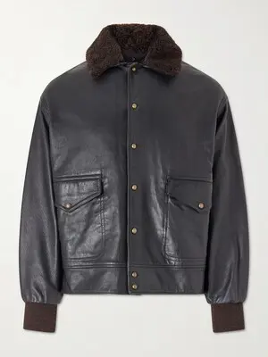A.PRESSE Shearling-trimmed Leather Jacket